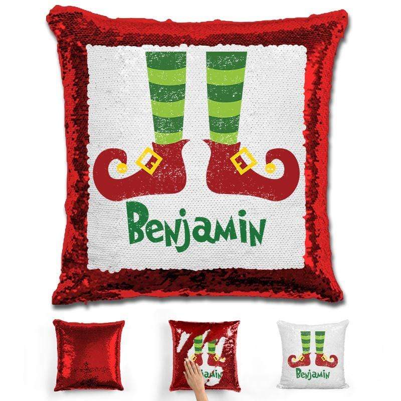 Personalized Elf Legs Christmas Magic Sequin Pillow — LemonsAreBlue
