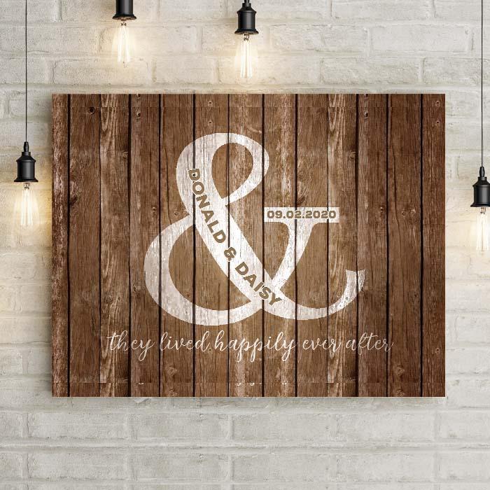 Personalized Ampersand Rustic Distressed Wood Premium Canvas ...